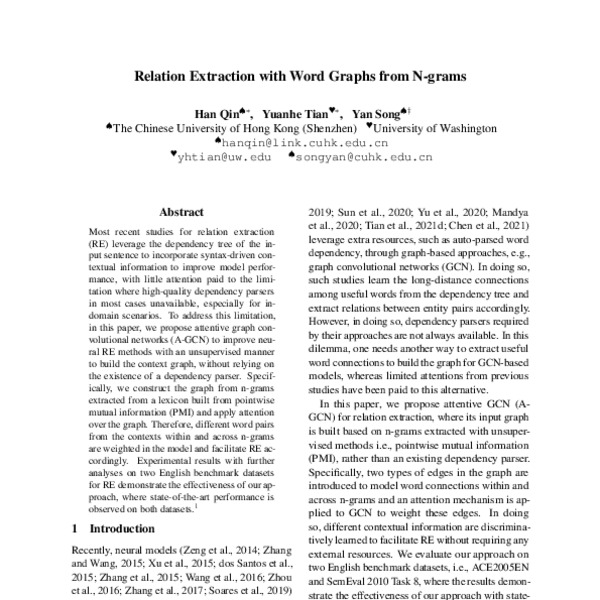 Relation Extraction with Word Graphs from N-grams - ACL Anthology
