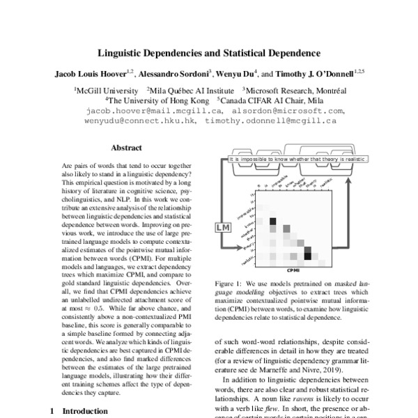 Linguistic Dependencies and Statistical Dependence - ACL Anthology