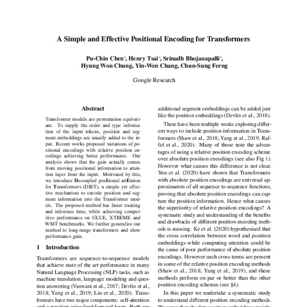 A Simple And Effective Positional Encoding For Transformers Acl Anthology
