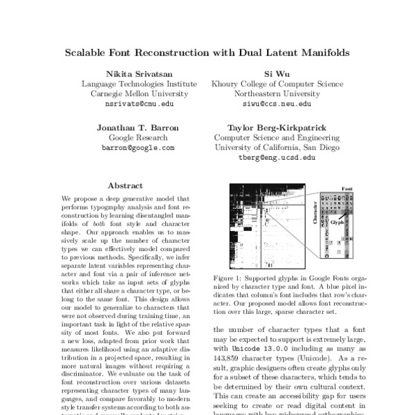 Scalable Font Reconstruction with Dual Latent Manifolds - ACL Anthology