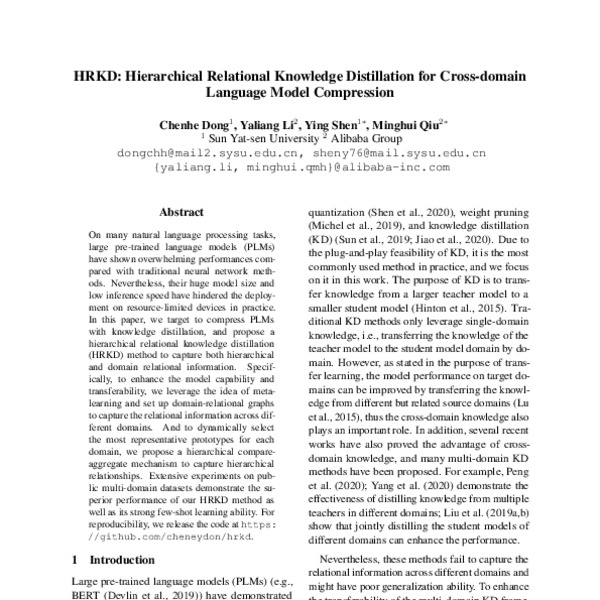 HRKD: Hierarchical Relational Knowledge Distillation for Cross-domain Language Model Compression ...