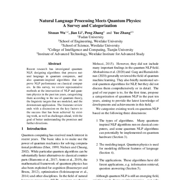 Natural Language Processing Meets Quantum Physics: A Survey and ...