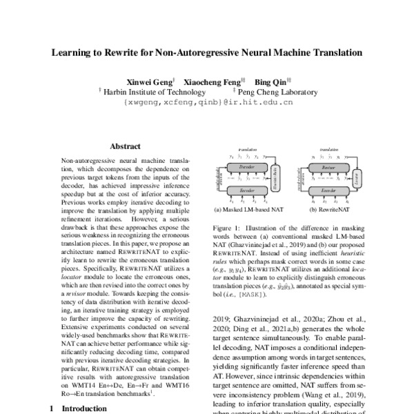 Learning to Rewrite for Non-Autoregressive Neural Machine Translation - ACL Anthology