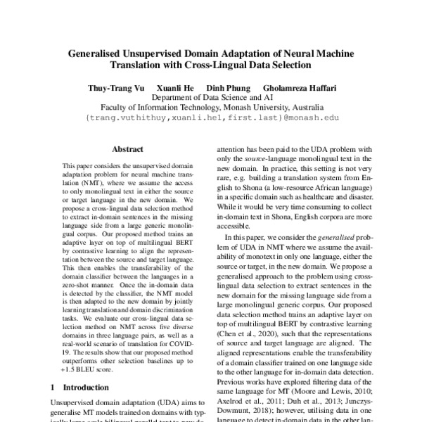 Generalised Unsupervised Domain Adaptation of Neural Machine Translation with Cross-Lingual Data ...
