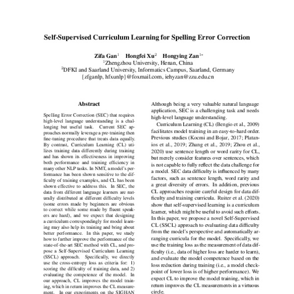 Self-Supervised Curriculum Learning for Spelling Error Correction - ACL Anthology