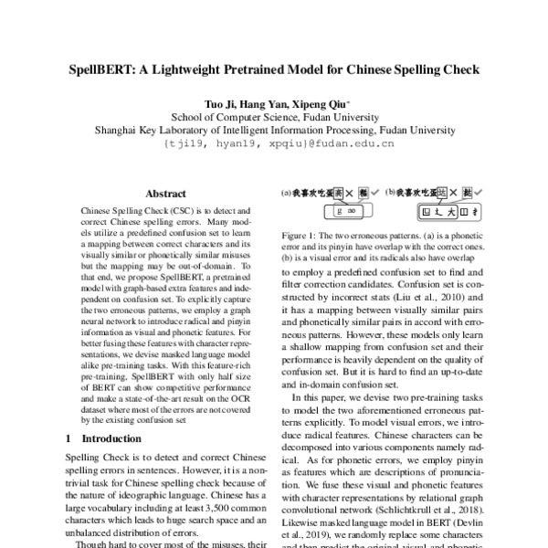 SpellBERT: A Lightweight Pretrained Model for Chinese Spelling Check - ACL Anthology