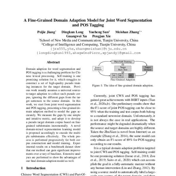 A Fine-Grained Domain Adaption Model for Joint Word Segmentation and POS Tagging - ACL Anthology