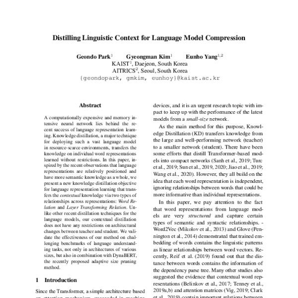 Distilling Linguistic Context for Language Model Compression - ACL ...