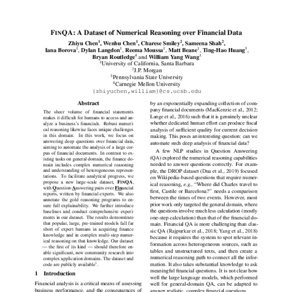 FinQA: A Dataset of Numerical Reasoning over Financial Data - ACL Anthology