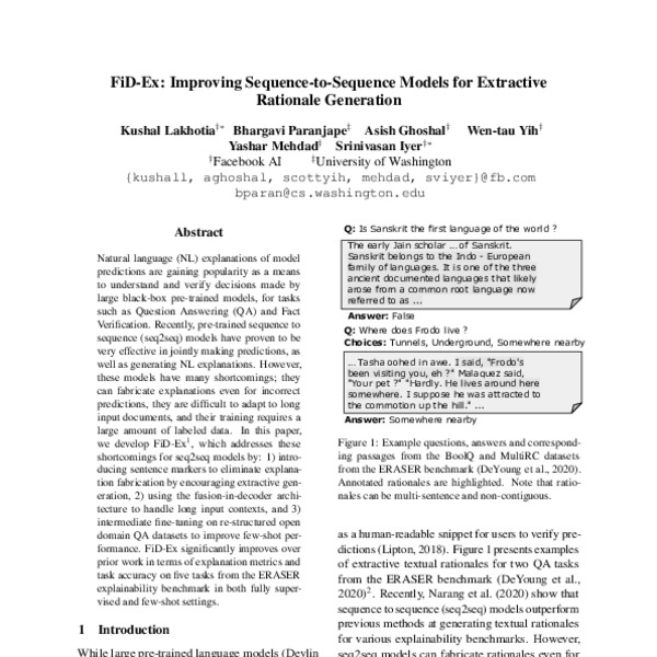 FiD-Ex: Improving Sequence-to-Sequence Models for Extractive Rationale Generation - ACL Anthology
