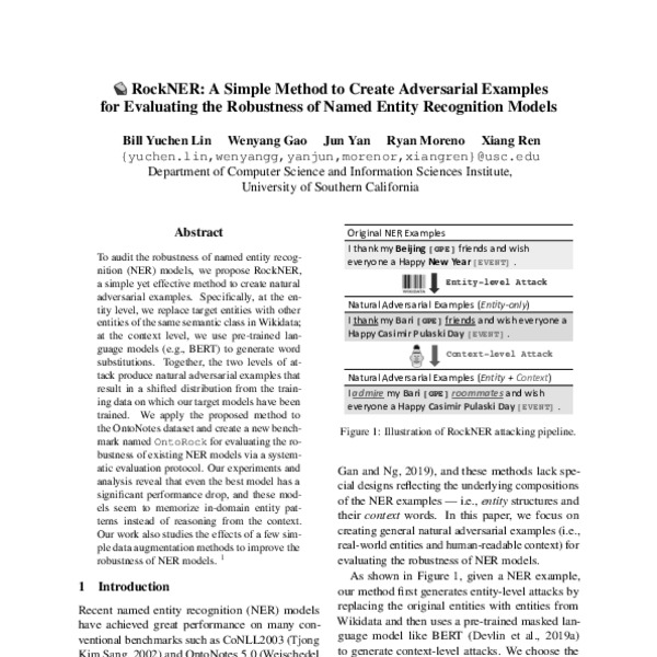 RockNER: A Simple Method to Create Adversarial Examples for Evaluating the Robustness of Named ...