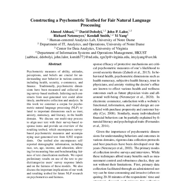 Constructing a Psychometric Testbed for Fair Natural Language ...