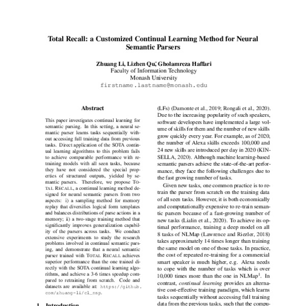 Total Recall: a Customized Continual Learning Method for Neural Semantic Parsers - ACL Anthology