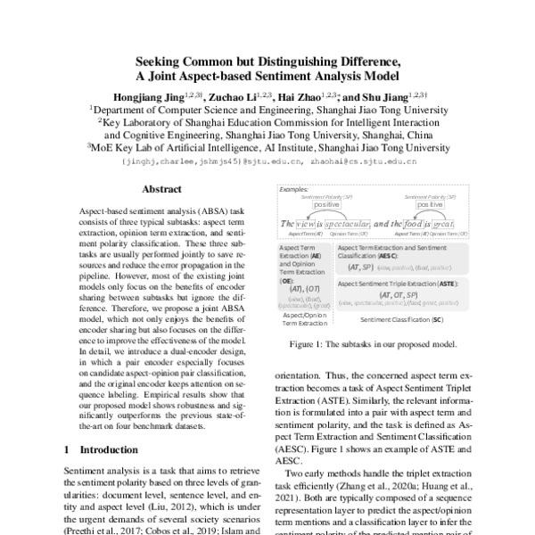 Seeking Common but Distinguishing Difference, A Joint Aspect-based ...