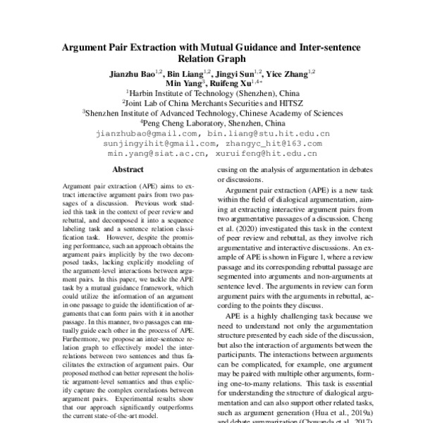 Argument Pair Extraction with Mutual Guidance and Inter-sentence Relation Graph - ACL Anthology