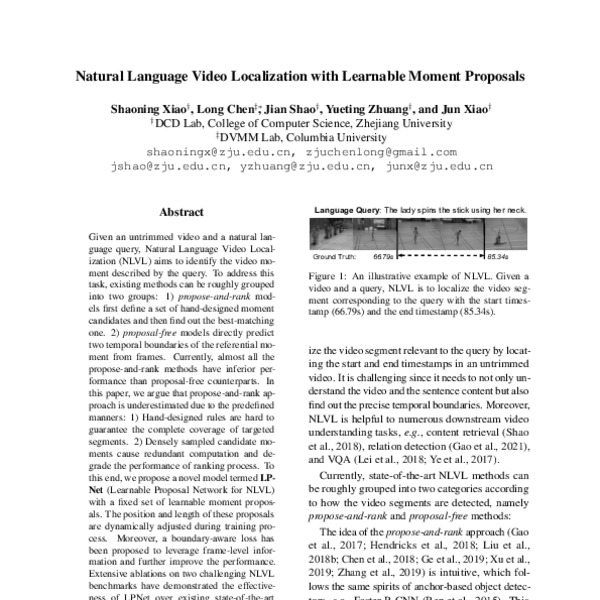 Natural Language Video Localization with Learnable Moment Proposals ...