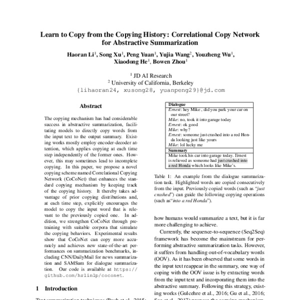 Learn to Copy from the Copying History: Correlational Copy Network for Abstractive Summarization ...