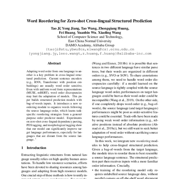 Word Reordering for Zero-shot Cross-lingual Structured Prediction - ACL Anthology