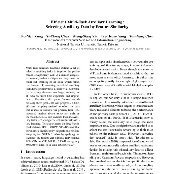 Efficient Multi Task Auxiliary Learning Selecting Auxiliary Data By Feature Similarity Acl