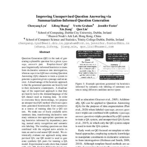 Improving Unsupervised Question Answering Via Summarization Informed Question Generation Acl