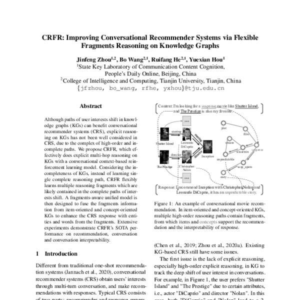 CRFR: Improving Conversational Recommender Systems via Flexible Fragments Reasoning on Knowledge ...