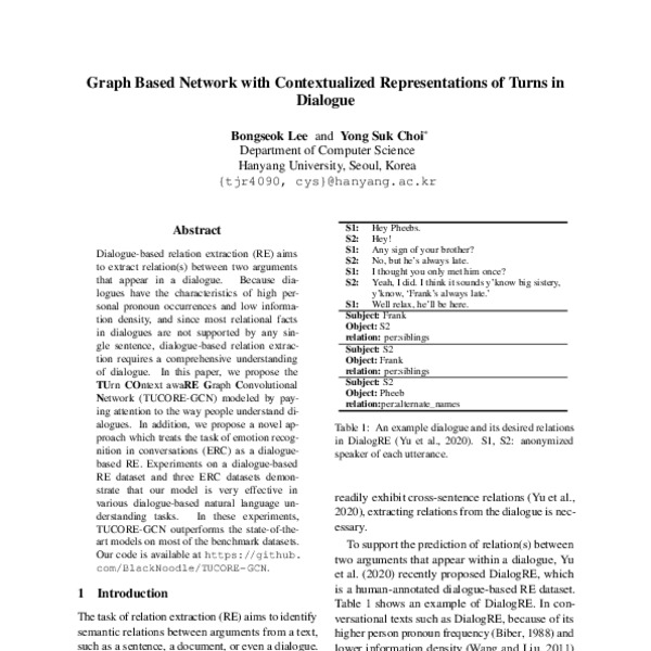 Graph Based Network with Contextualized Representations of Turns in Dialogue - ACL Anthology