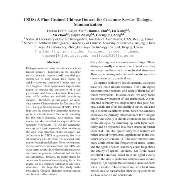 CSDS: A Fine-Grained Chinese Dataset for Customer Service Dialogue ...