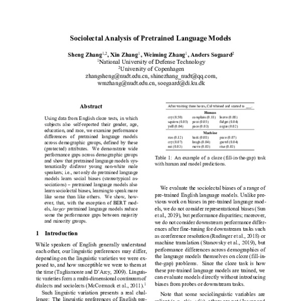 Sociolectal Analysis of Pretrained Language Models - ACL Anthology