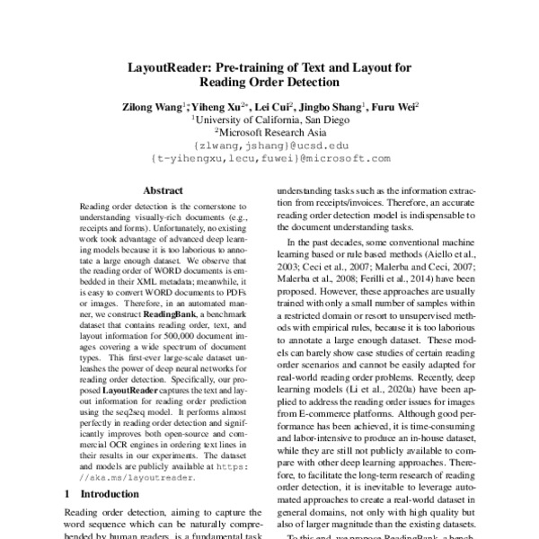 LayoutReader: Pre-training of Text and Layout for Reading Order ...