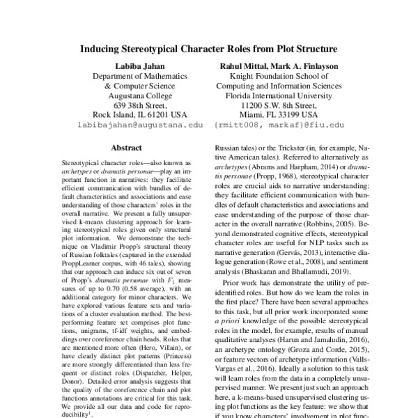 Inducing Stereotypical Character Roles from Plot Structure - ACL Anthology