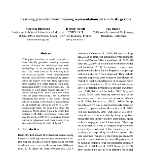 Learning grounded word meaning representations on similarity graphs - ACL Anthology