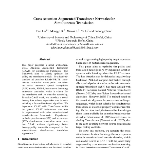 Cross Attention Augmented Transducer Networks For Simultaneous