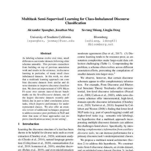 Multitask Semi-Supervised Learning for Class-Imbalanced Discourse Classification - ACL Anthology