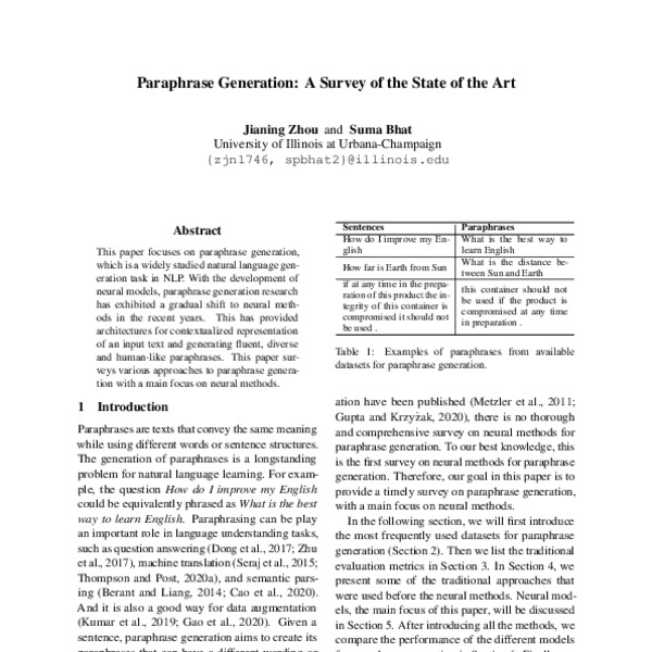 Paraphrase Generation: A Survey of the State of the Art - ACL Anthology