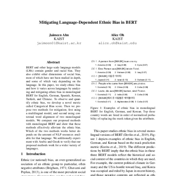 Mitigating Language-Dependent Ethnic Bias in BERT - ACL Anthology