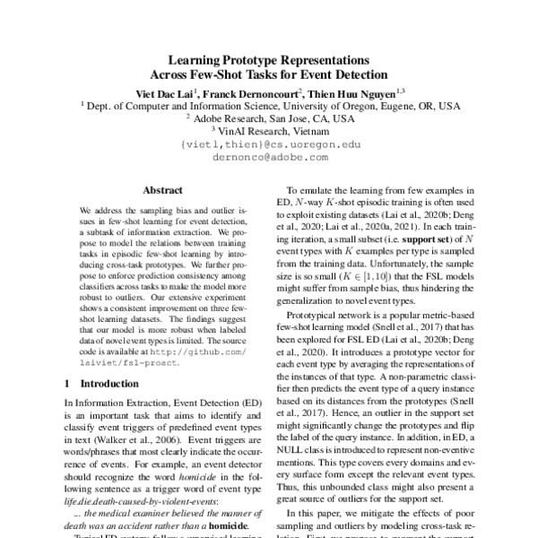 Learning Prototype Representations Across Few-Shot Tasks for Event Detection - ACL Anthology