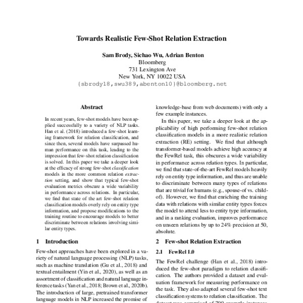 Towards Realistic Few Shot Relation Extraction Acl Anthology