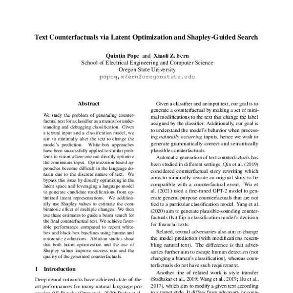 Text Counterfactuals via Latent Optimization and Shapley-Guided Search - ACL Anthology
