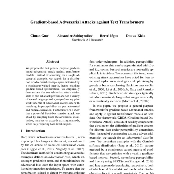Gradient-based Adversarial Attacks against Text Transformers - ACL Anthology