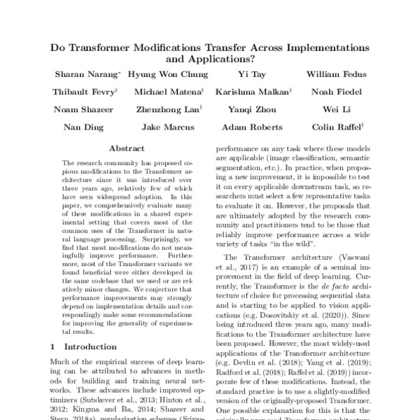 Do Transformer Modifications Transfer Across Implementations and ...