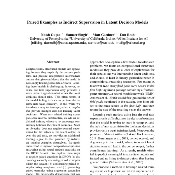 Paired Examples as Indirect Supervision in Latent Decision Models - ACL Anthology