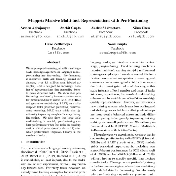 Muppet: Massive Multi-task Representations with Pre-Finetuning - ACL Anthology