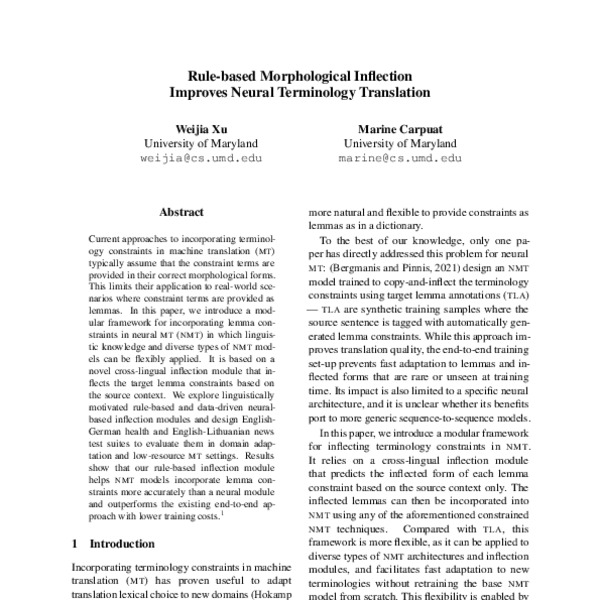 Rule-based Morphological Inflection Improves Neural Terminology Translation - ACL Anthology