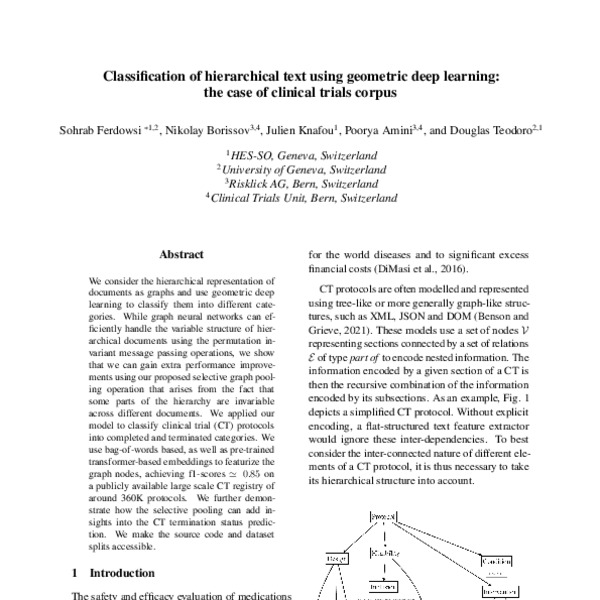 Classification of hierarchical text using geometric deep learning: the case of clinical trials ...