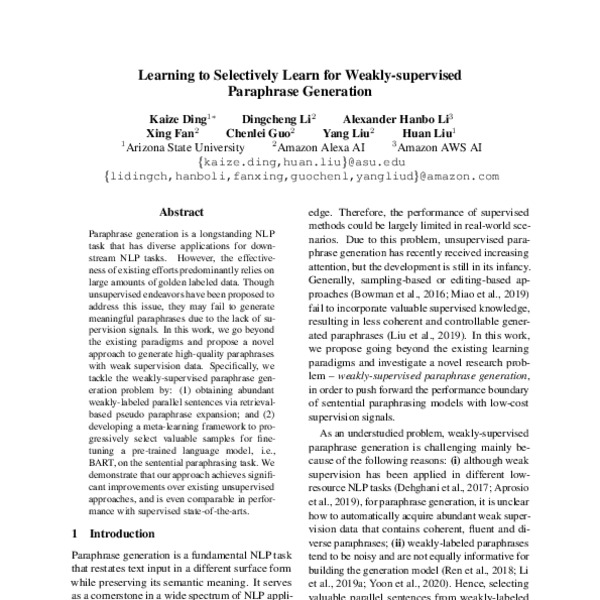 Learning to Selectively Learn for Weakly-supervised Paraphrase Generation - ACL Anthology