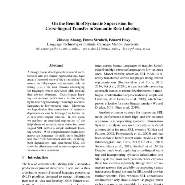 On the Benefit of Syntactic Supervision for Cross-lingual Transfer in Semantic Role Labeling ...