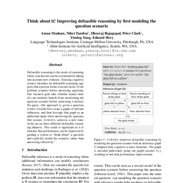 Think about it! Improving defeasible reasoning by first modeling the ...