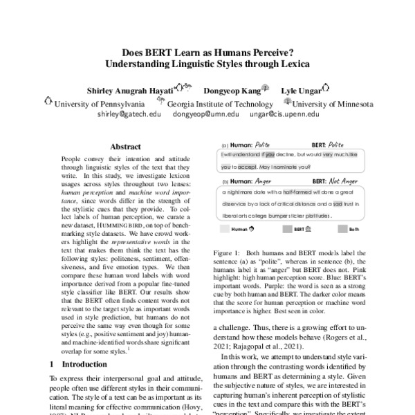 Does BERT Learn as Humans Perceive? Understanding Linguistic Styles ...