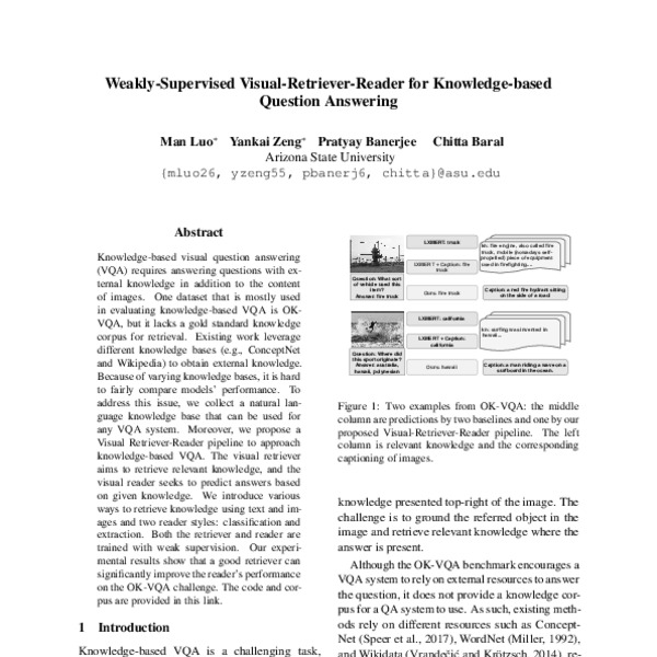 Weakly-Supervised Visual-Retriever-Reader for Knowledge-based Question Answering - ACL Anthology