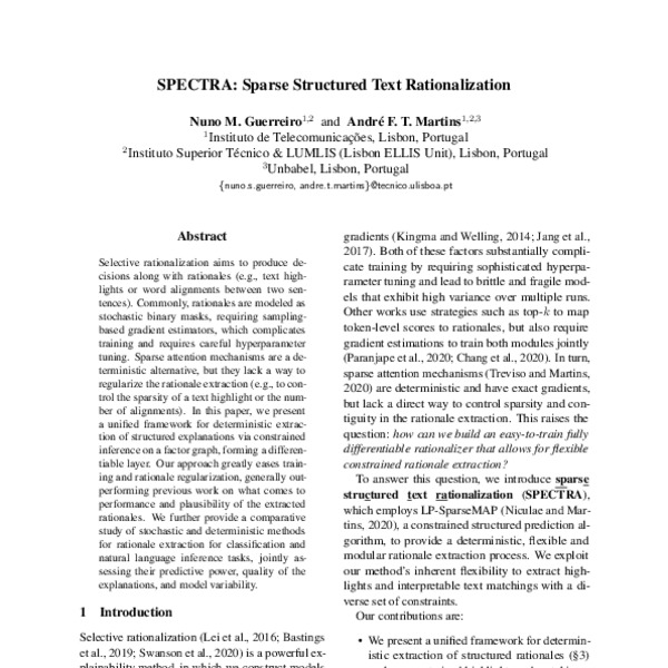 SPECTRA: Sparse Structured Text Rationalization - ACL Anthology